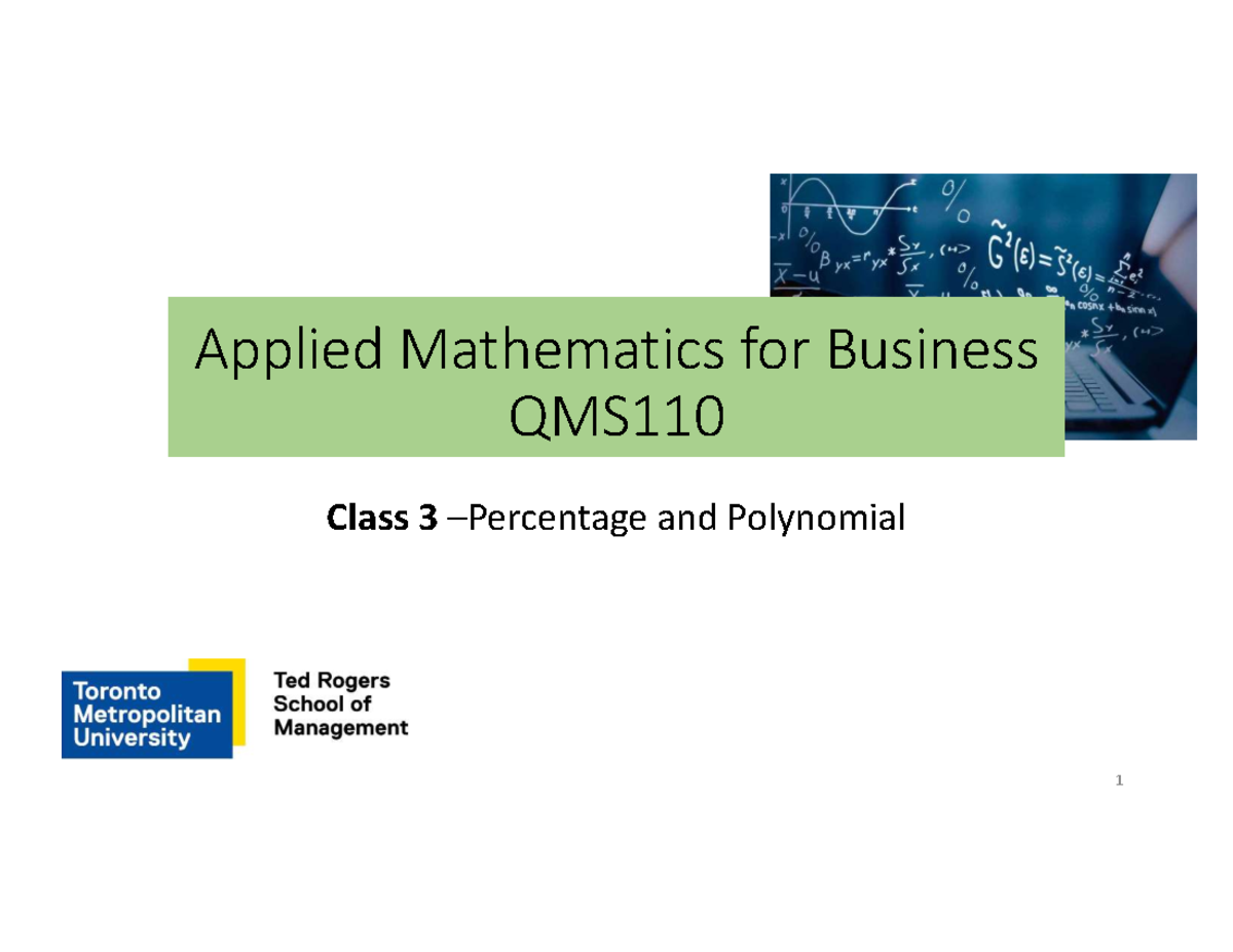 QMS110 Applied Mathematics for Business Class 3: Polynomial Notes - Studocu