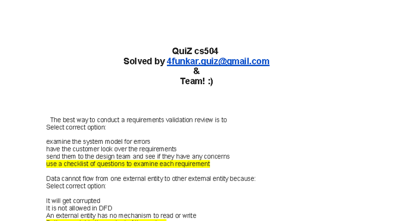 CS504 Quiz: Comprehensive Solved MCQs for Requirements Validation - Studocu