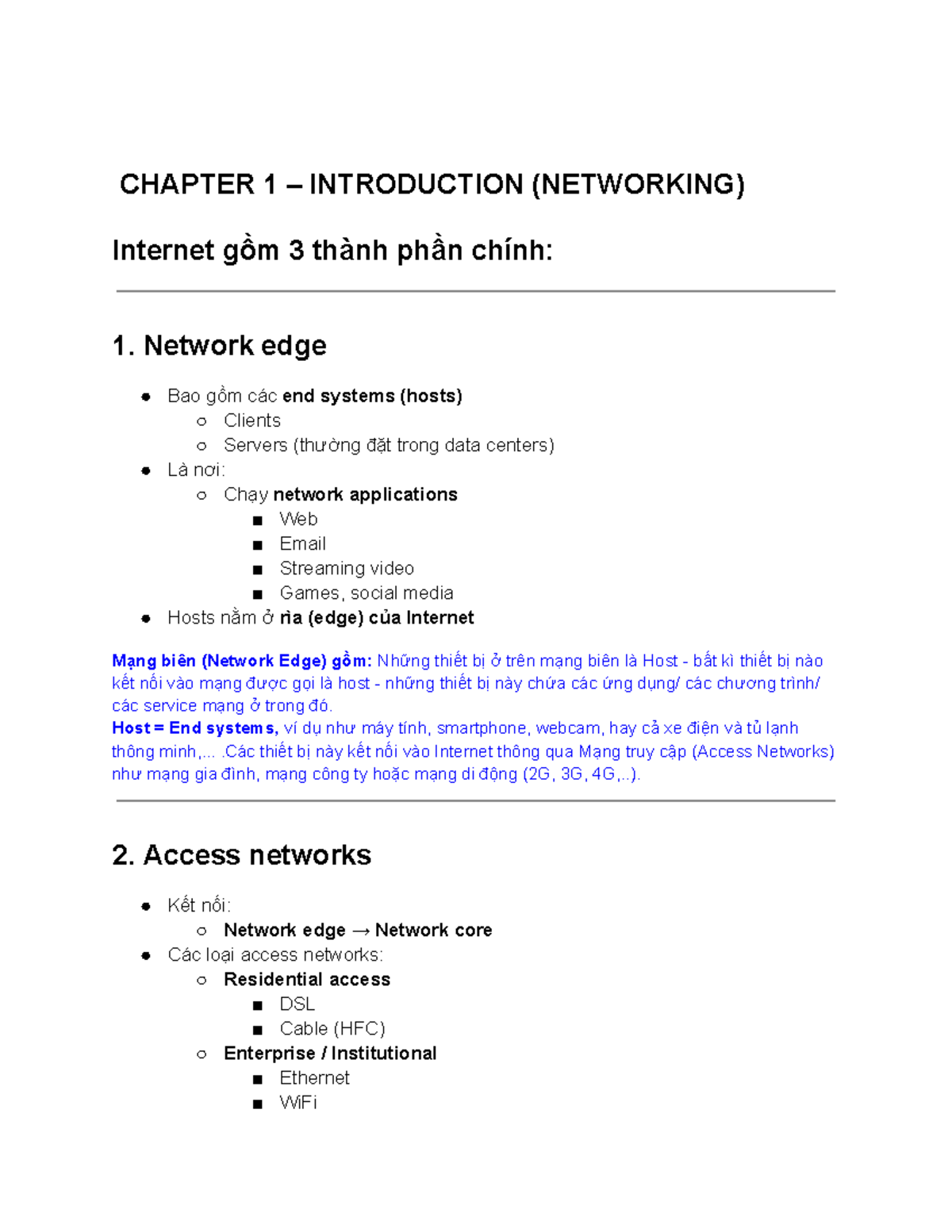 CHAPTER 1: INTRODUCTION TO NETWORKING - ÔN THI MẠNG MÁY TÍNH - Studocu