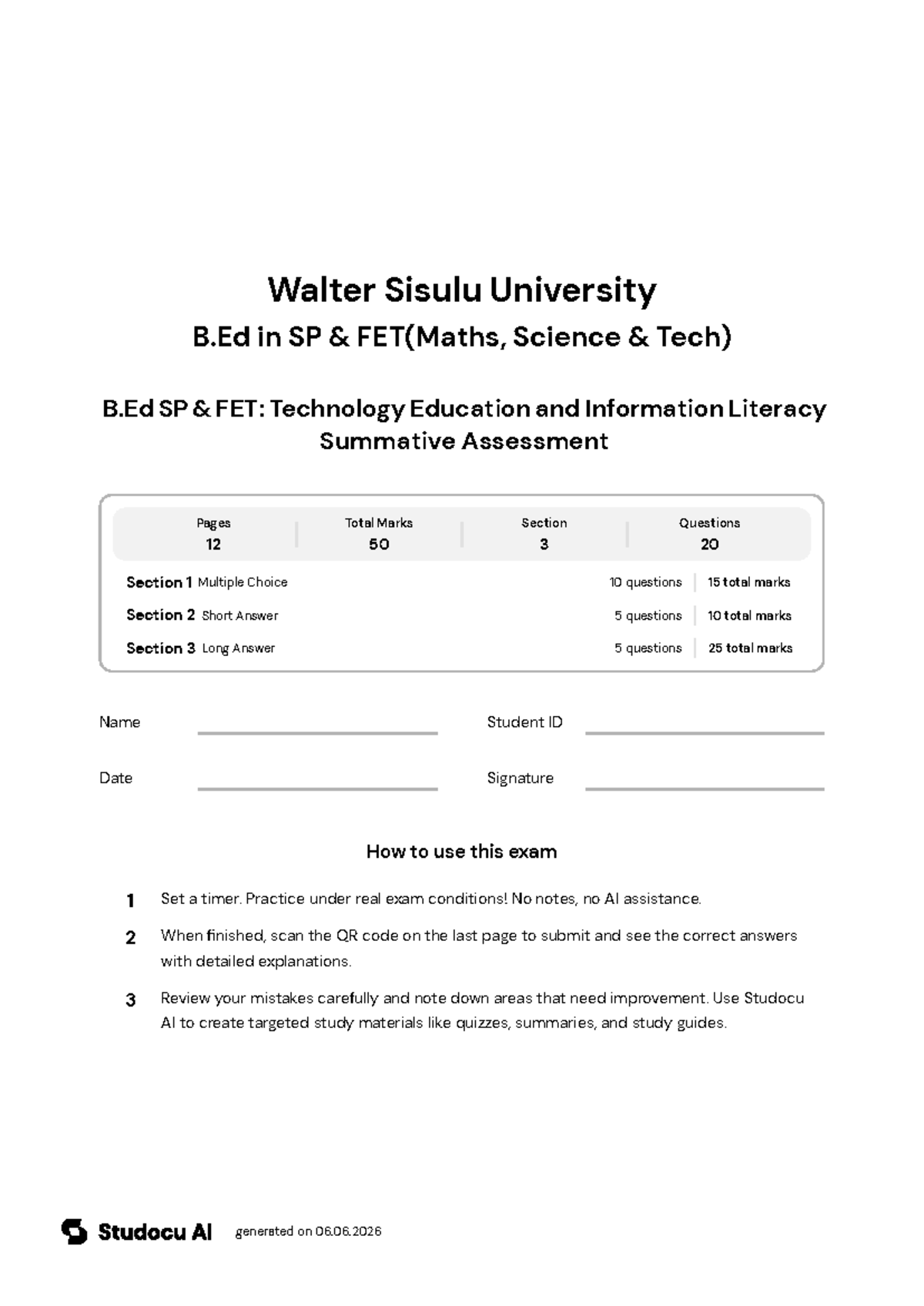 B.Ed SP & FET: Tech Ed & Info Literacy Summative Assessment - Studocu