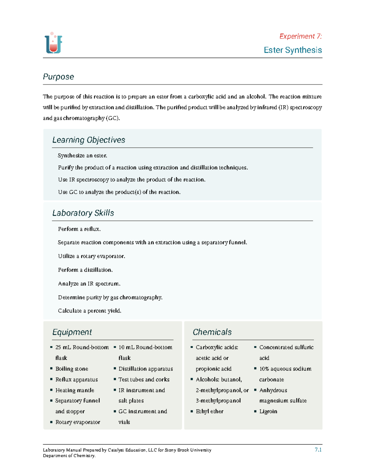CHE 327 Ester Synthesis Lab 7: Procedures & Techniques Guide - Studocu