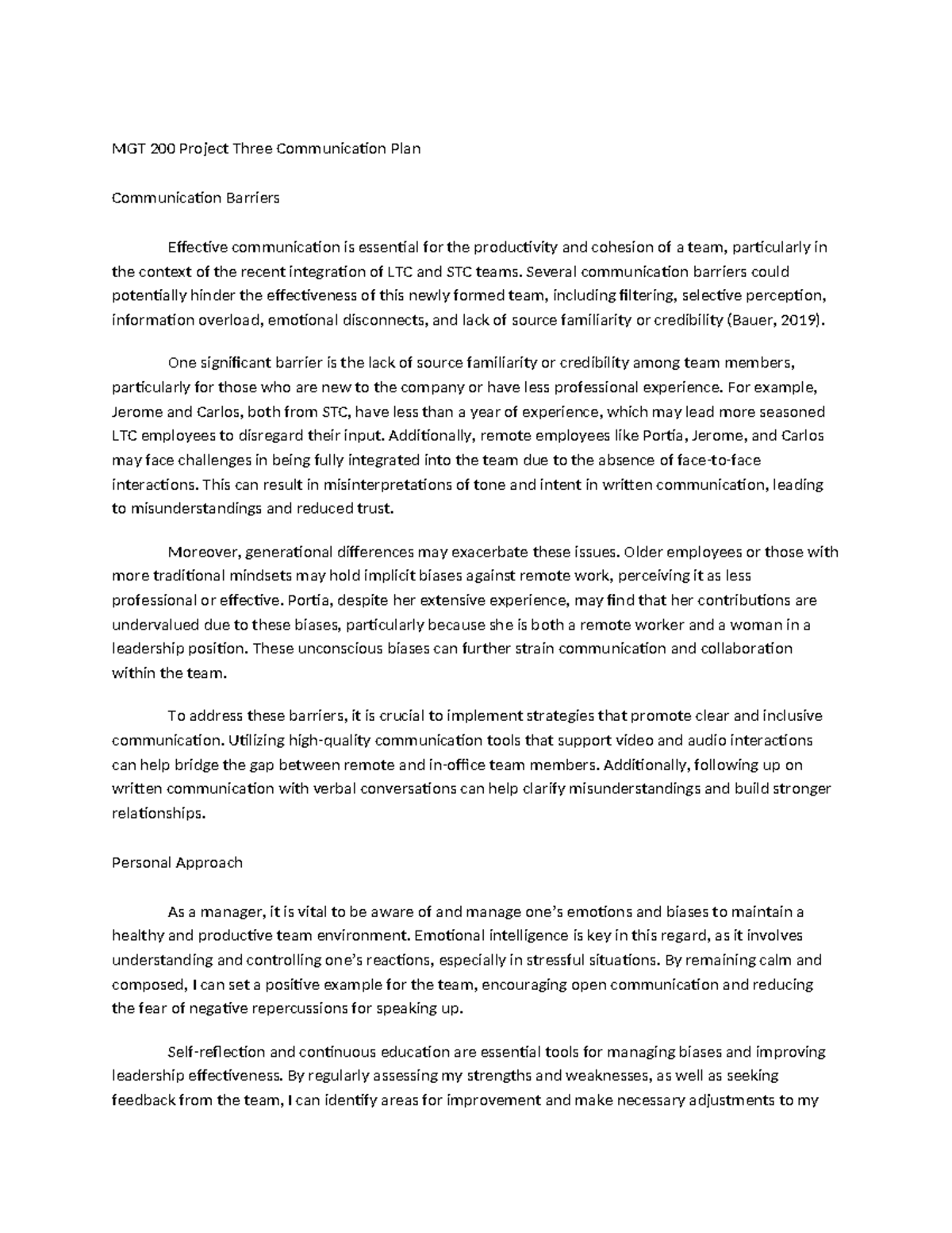 MGT-200 Project 3: Strategies for Overcoming Communication Barriers ...