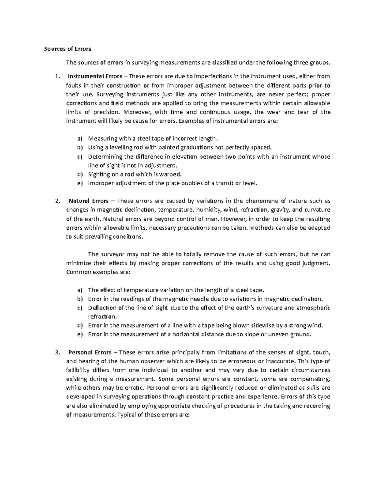 Sources of Errors in Surveying Measurements: Types and Definitions ...