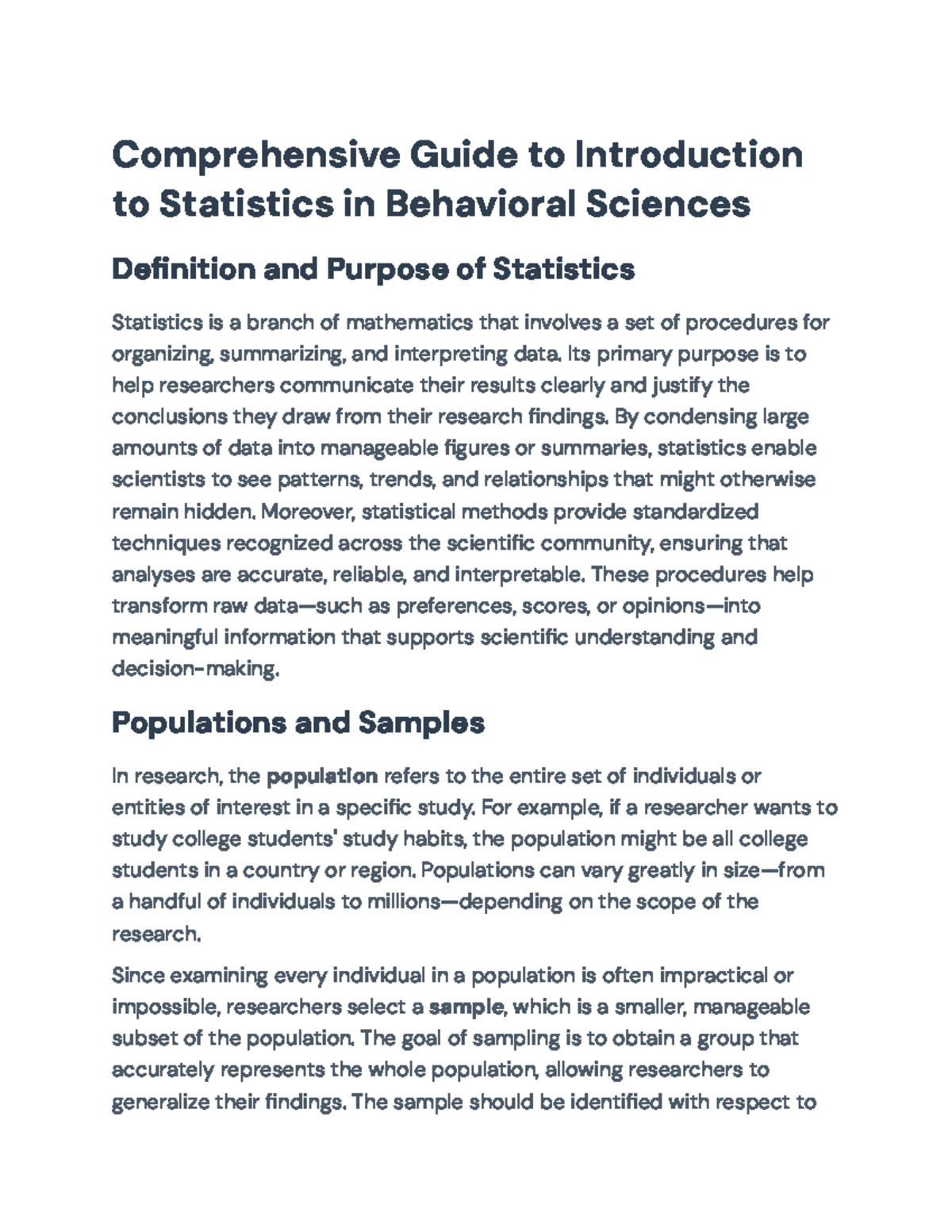 Comprehensive Guide to Introductory Statistics in Behavioral Sciences ...
