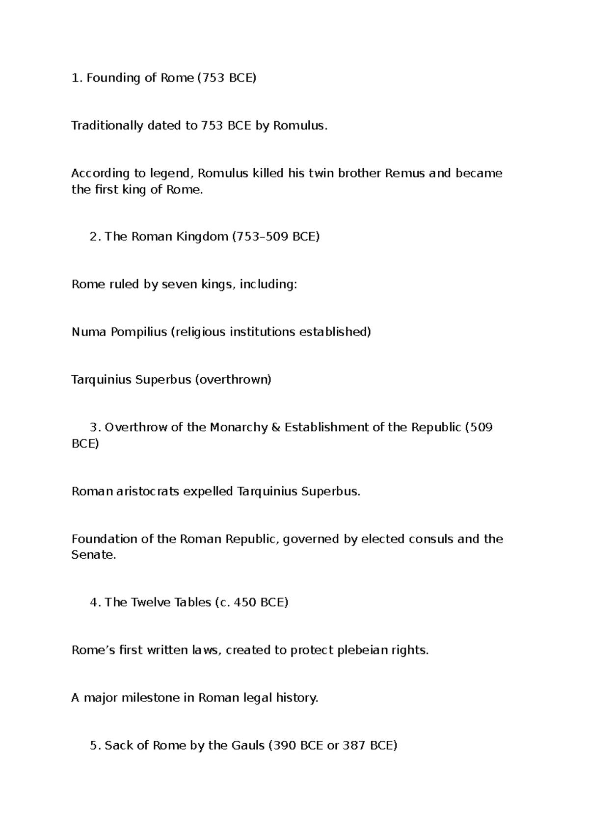 Timeline of Key Events in Roman History (753 BCE - 27 BCE) su1 - Studocu