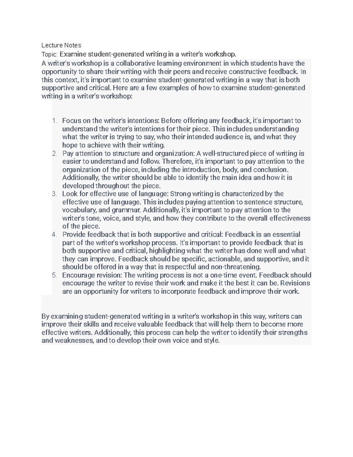 ENG 205 - Analyzing Student Writing in a Writer's Workshop - Studocu