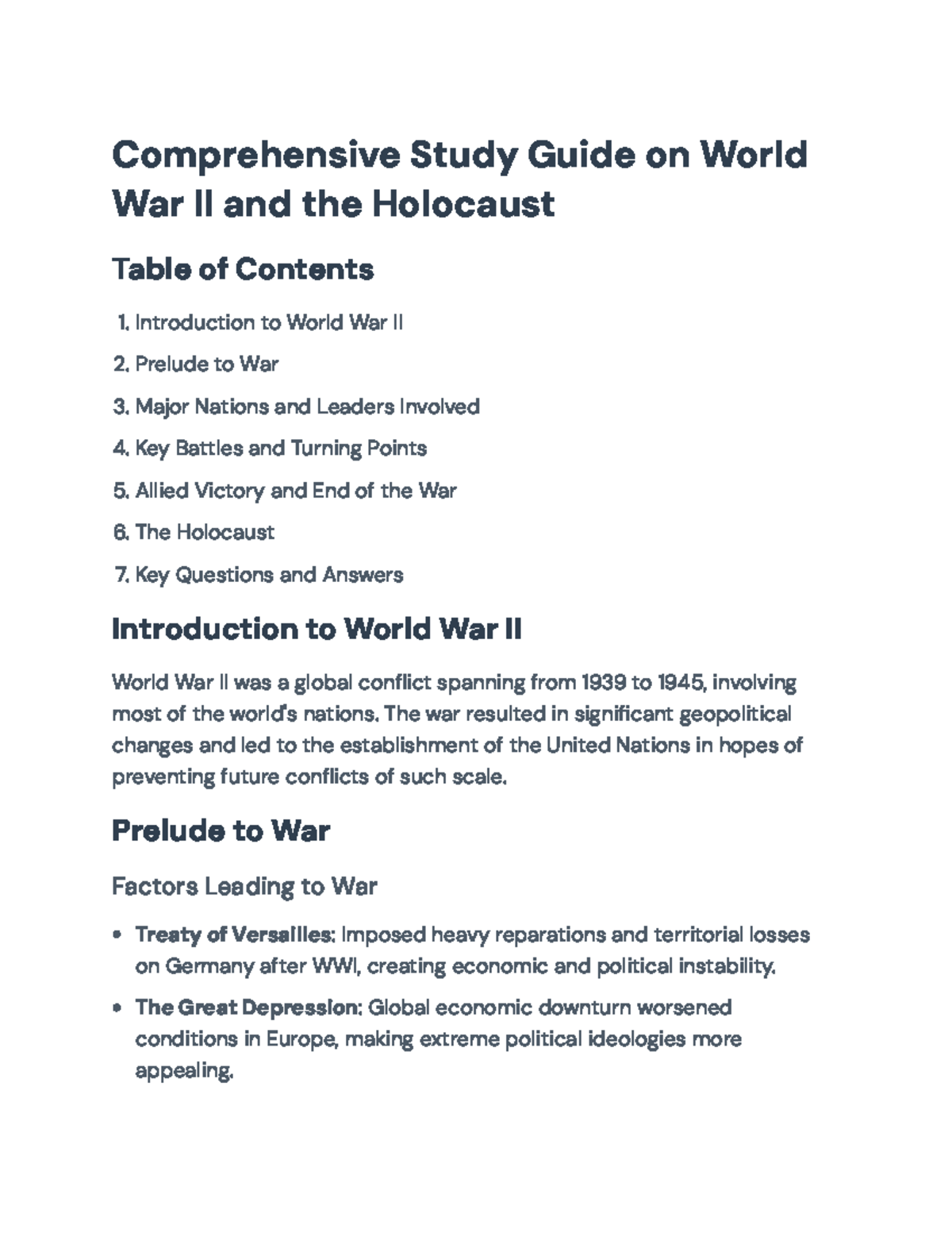 Comprehensive Study Guide: World War II and the Holocaust (HIST 101 ...