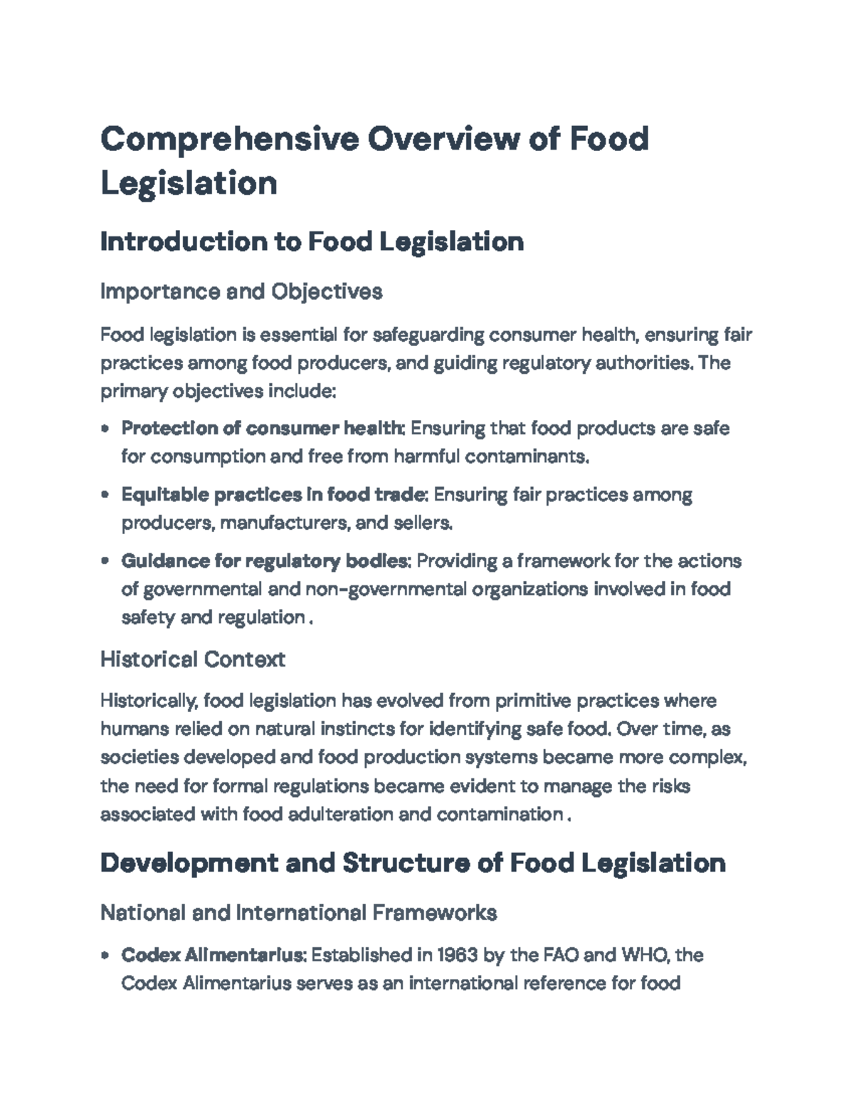 Comprehensive Overview of Food Legislation and Regulatory Frameworks ...