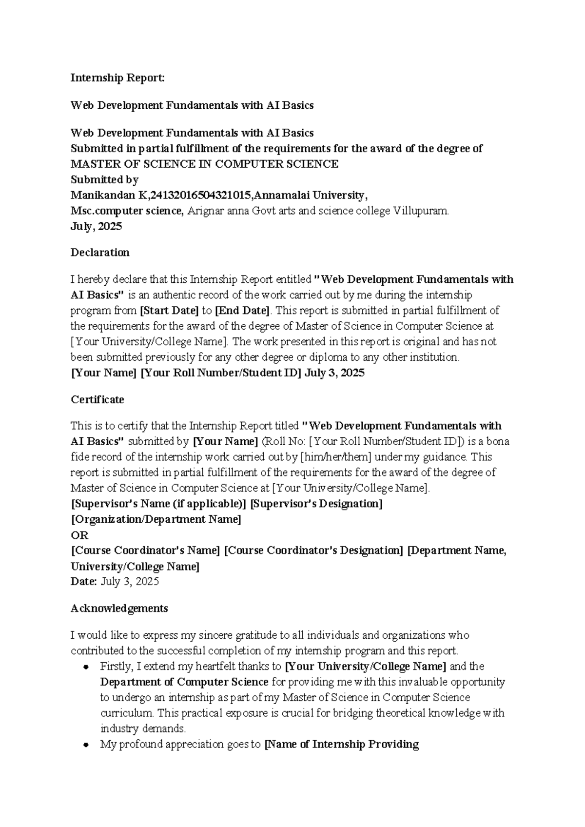 Internship Report: Web Development Fundamentals with AI Integration ...