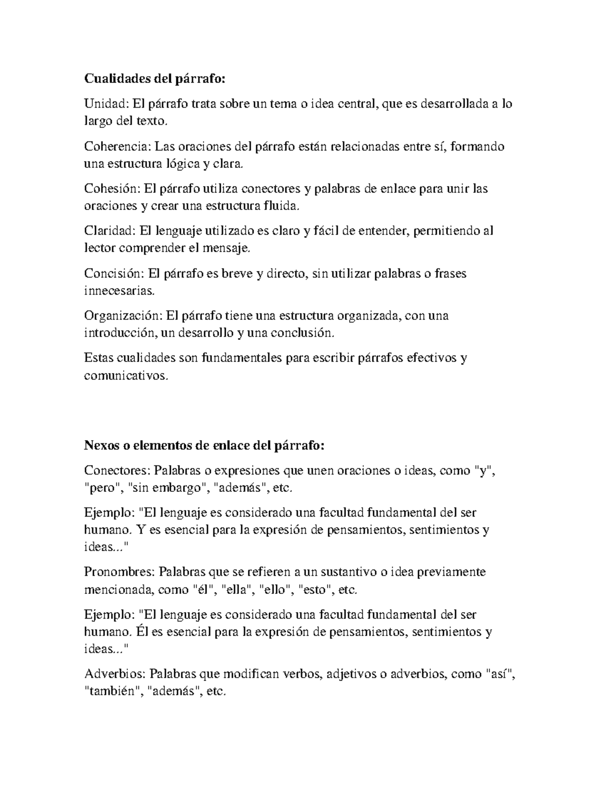 Cualidades y Conectores del Párrafo en Español - Análisis y Ejemplos ...