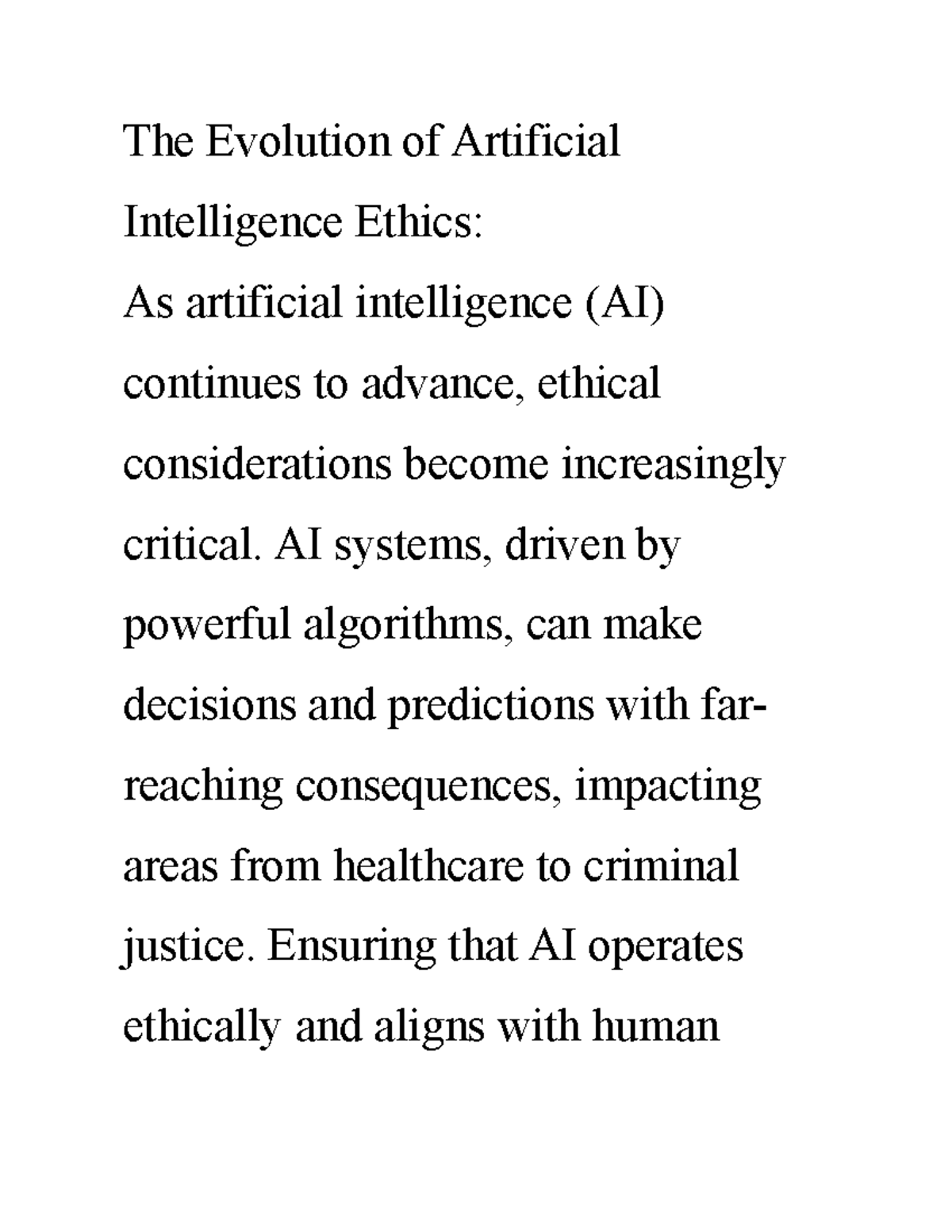 Assignment 07 - The Evolution of Artificial Intelligence Ethics: As ...