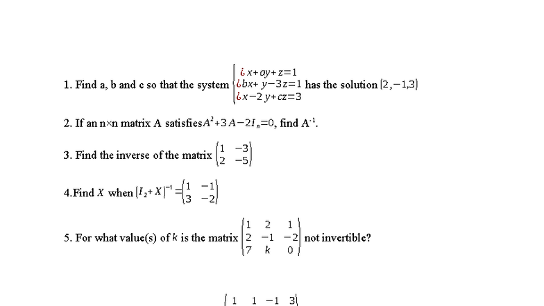 Linear Algebra Quiz: Solving Systems & Matrix Properties (Course Code ...