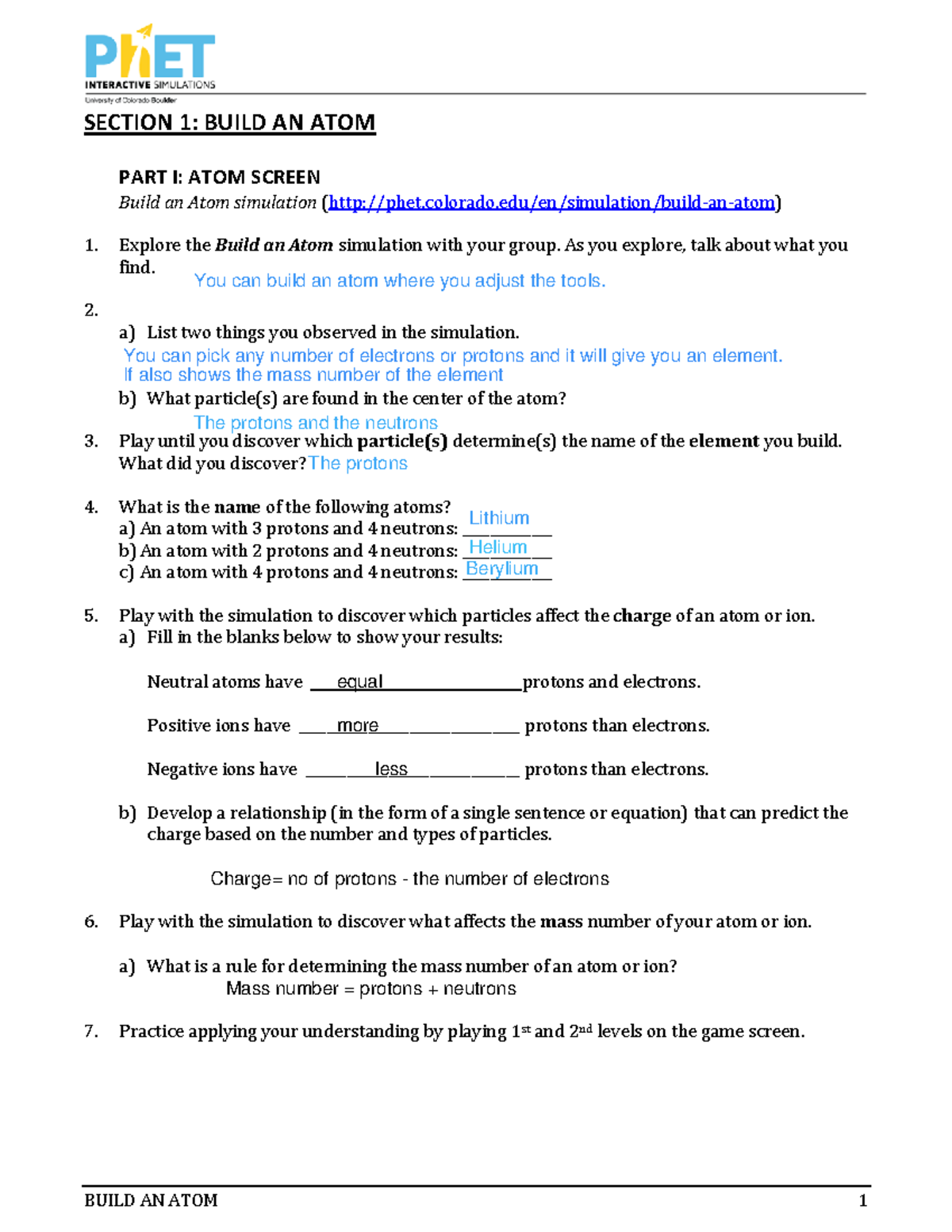 Fall 2022 Chem 211 L19 Phet Build an Atom and Molecule - SECTION 1 ...