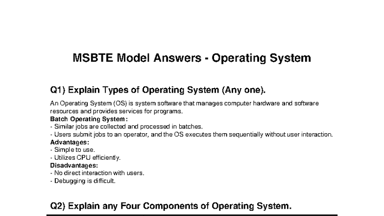 MSBTE Operating System Model Answers: Types, Components & IPC - Studocu