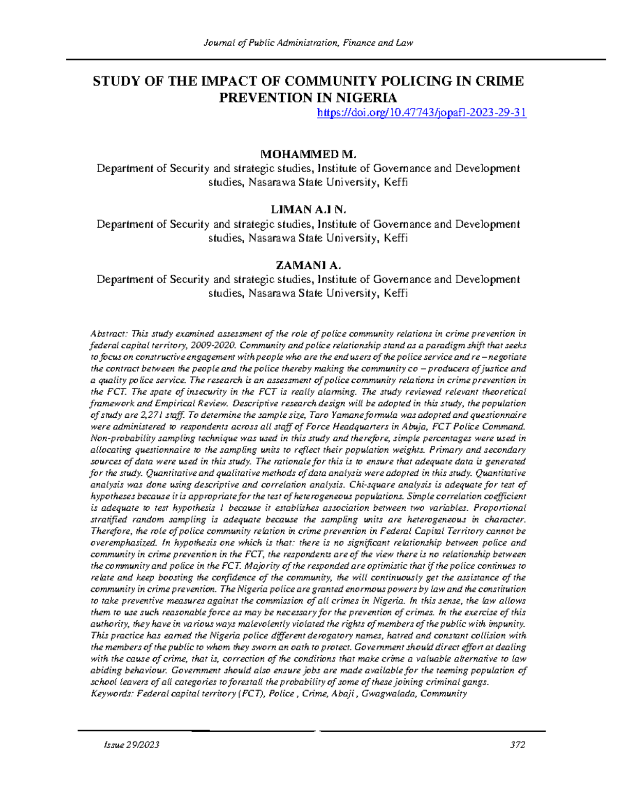 Study of the Impact of Community Policing on Crime Prevention in ...
