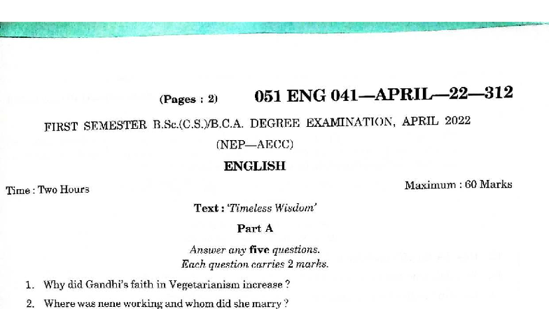 051 ENG First Semester Degree Exam Questions - April 2022 - Studocu