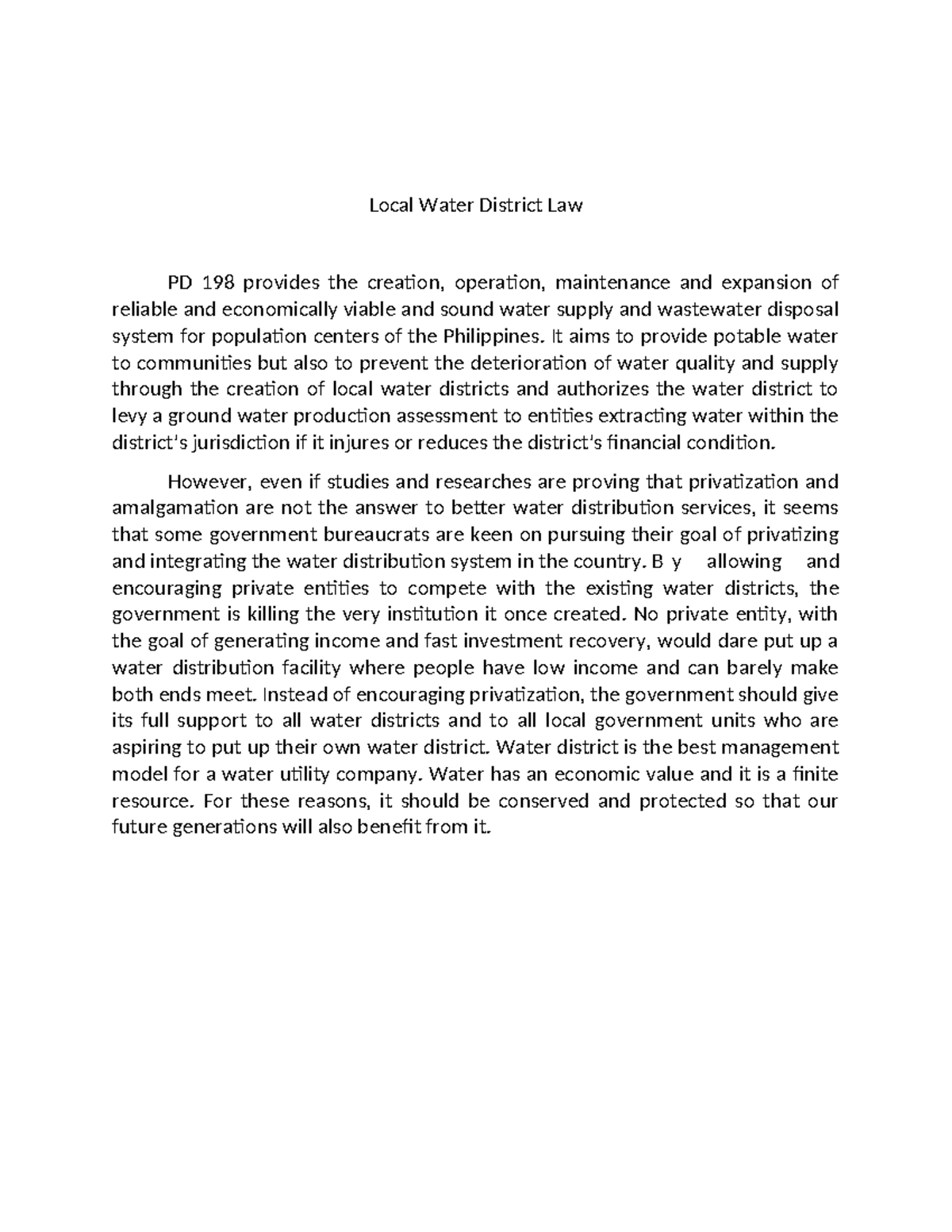 Local Water District Law PD 198: Challenges and Opportunities - Studocu