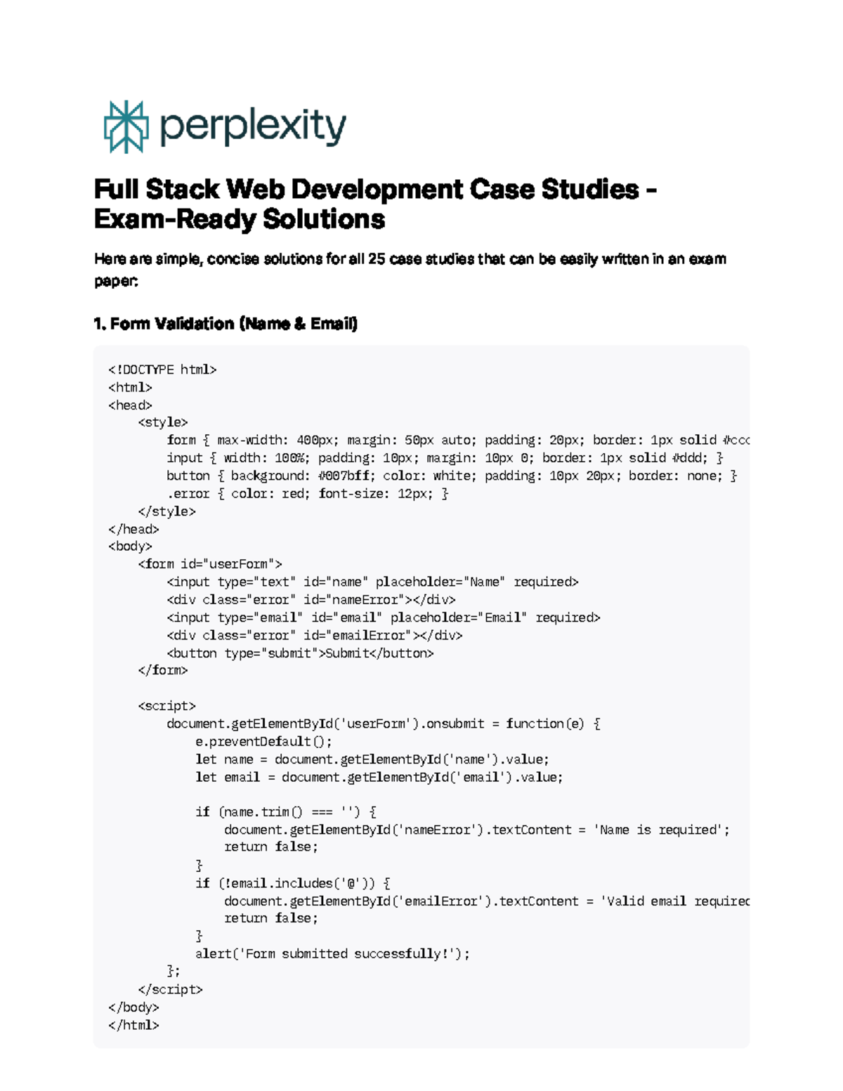Full Stack Web Development Case Studies Solutions - Exam Ready - Studocu
