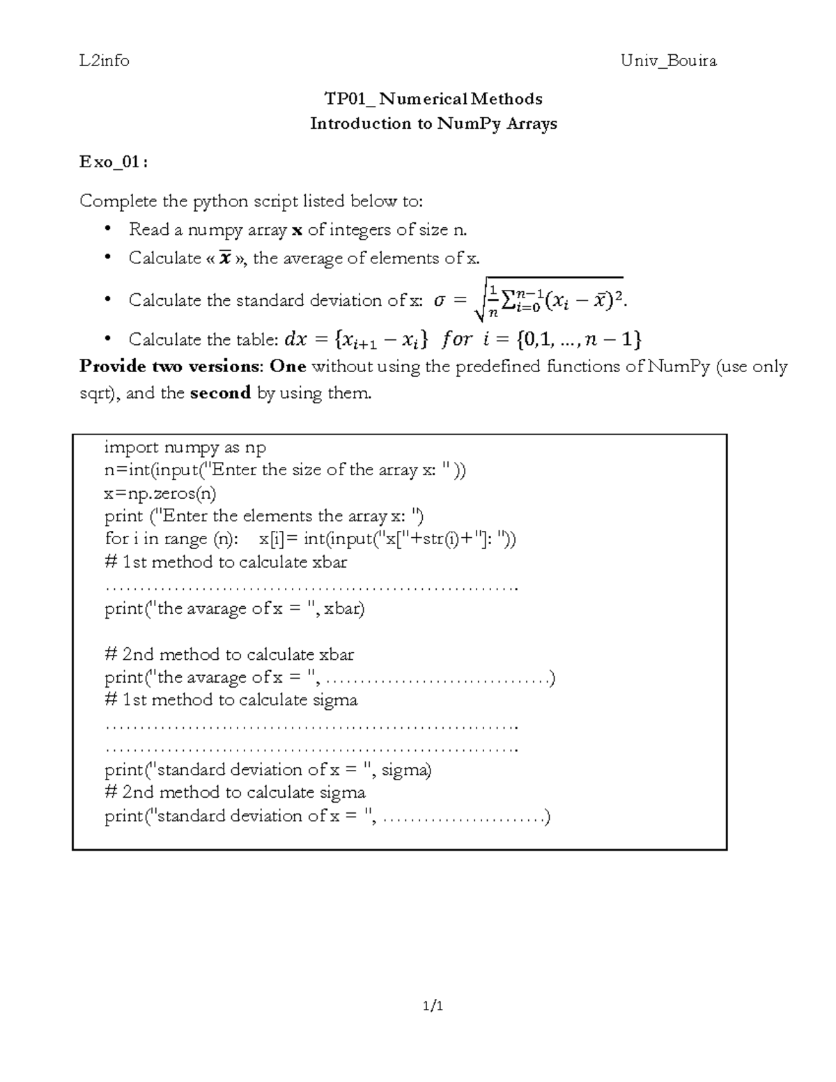 MN TP01 - numerical methodes on python - 1/ L2info Univ_Bouira TP01 ...