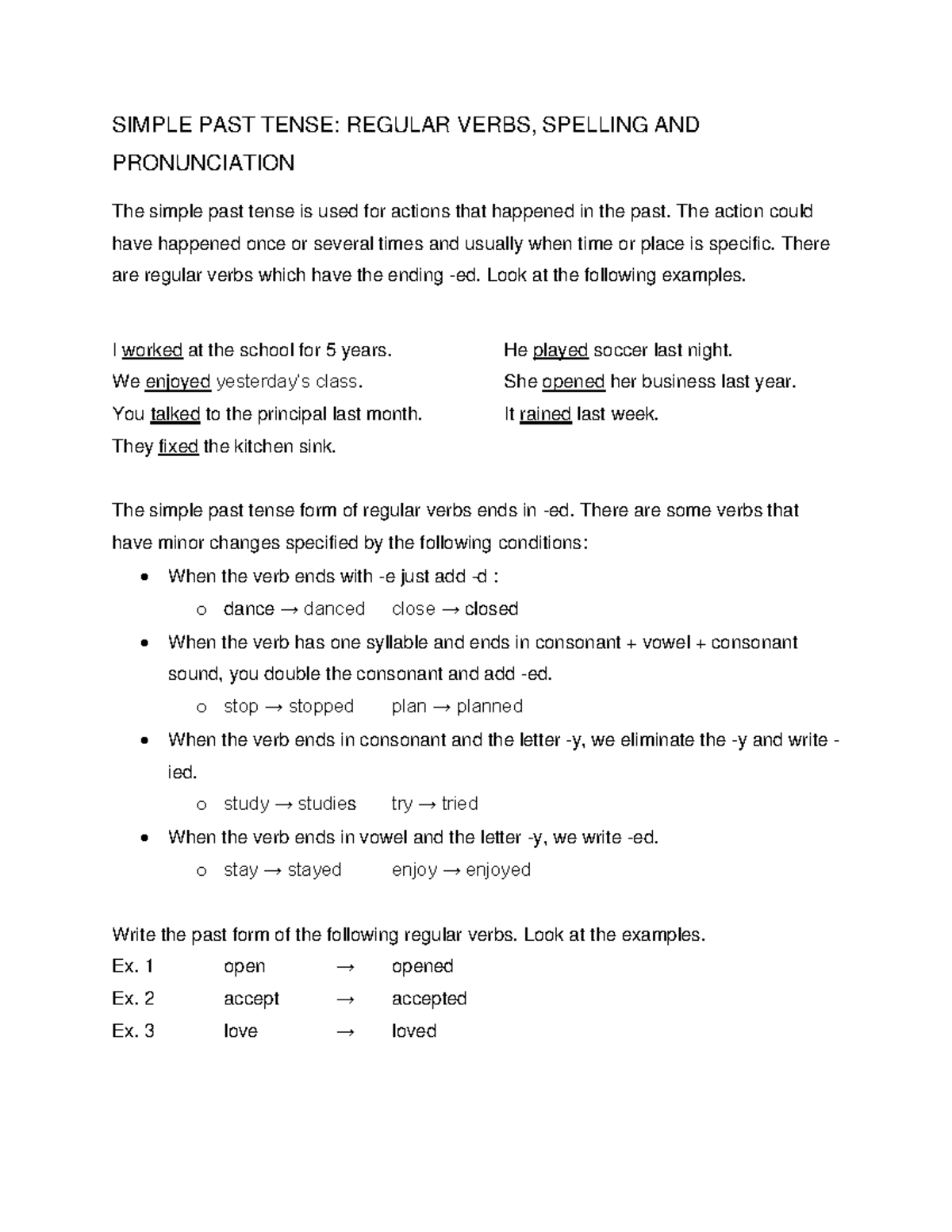 13. Simple Past Tense: Regular Verbs Practice and Examples - Studocu