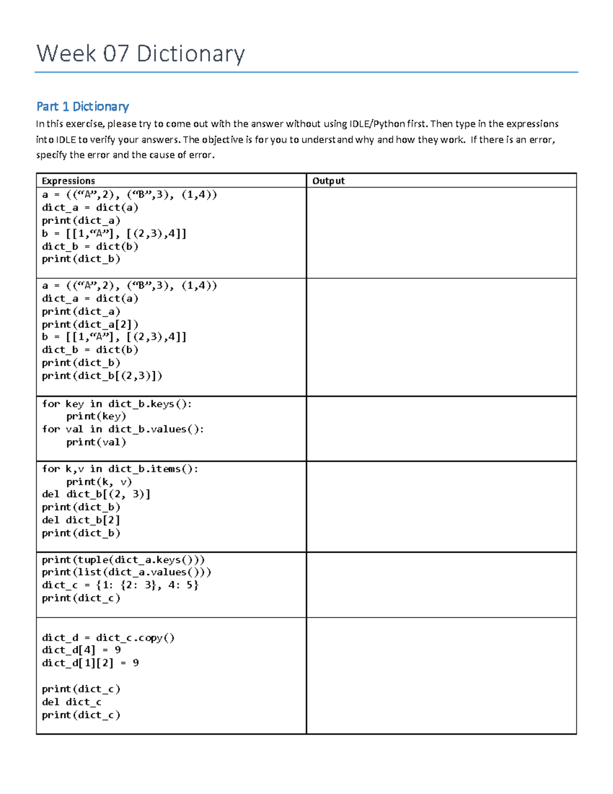 Week 07 Tutorial Worksheet: Understanding Dictionaries in Python - Studocu