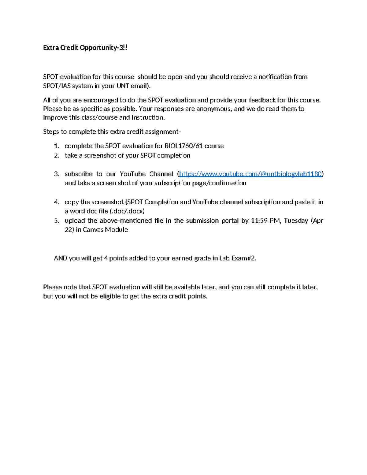 Extra Credit Assignment #3: SPOT Evaluation Instructions for Course ...