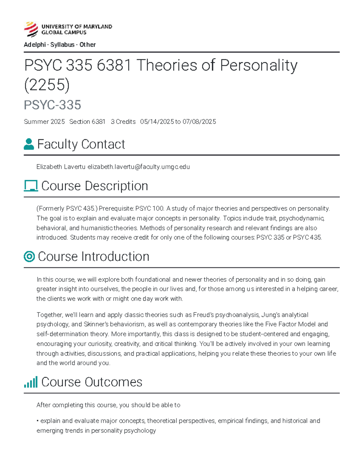 PSYC 335 6381 Theories of Personality Syllabus - Summer 2025 - Studocu
