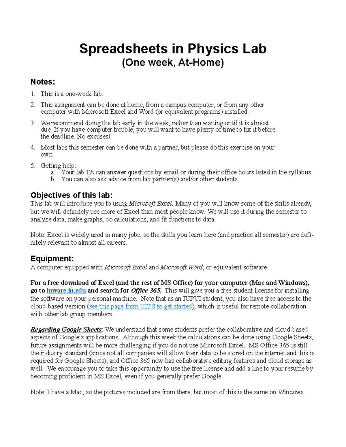 Physics Lab Excel Assignment: Mastering Spreadsheets Skills - Studocu