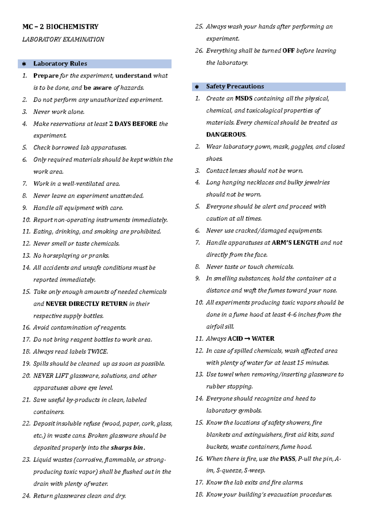 Biochem Lab Review - MC-2 Laboratory Techniques & Safety Guide - Studocu