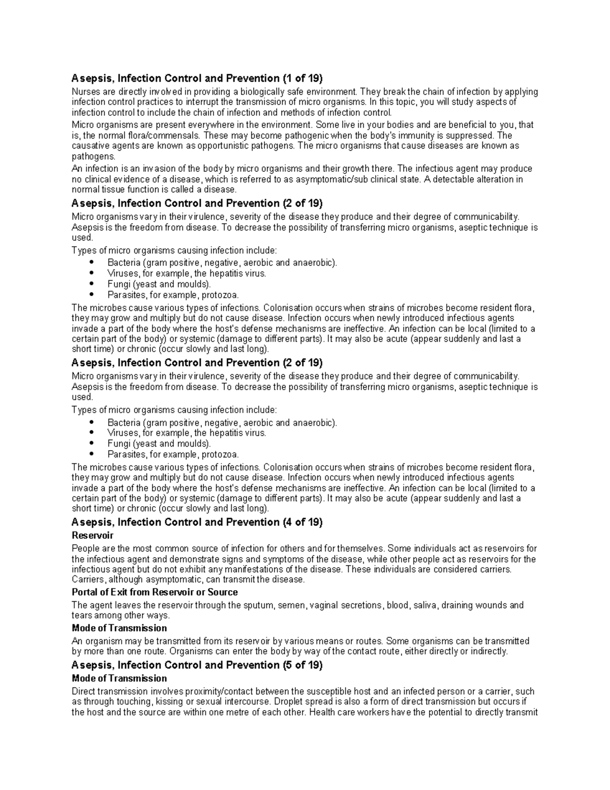 Infection Control and Prevention Strategies: Asepsis Practices (Course Code) - Studocu