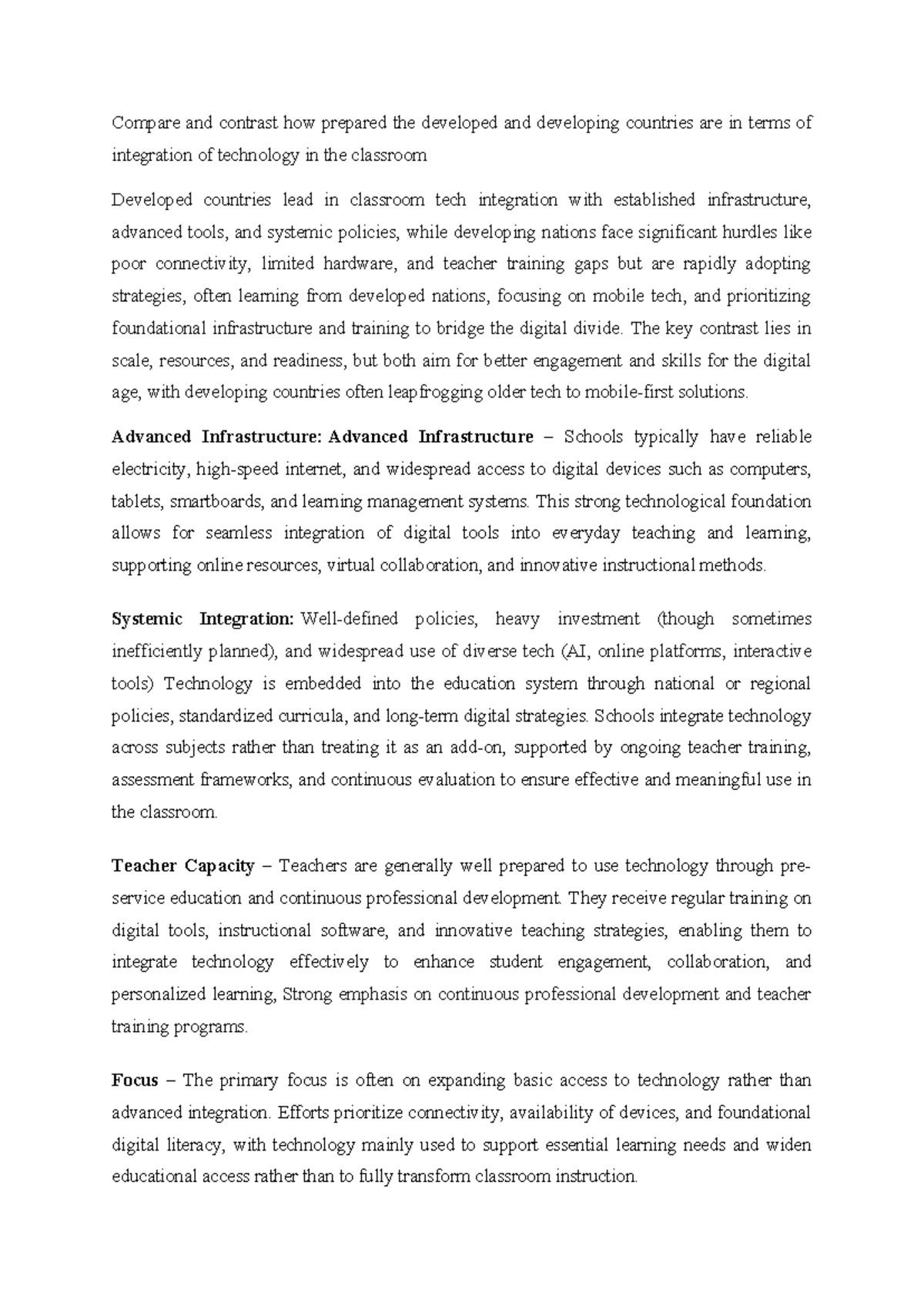 Comparative Analysis of Tech Integration in Classrooms: Developed vs. Developing - Studocu