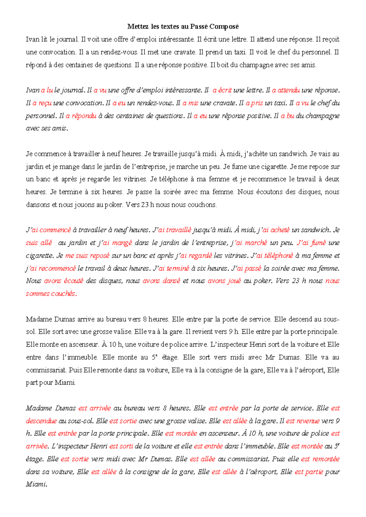 Exercices sur le Passé Composé et Corrections - FR101 - Studocu