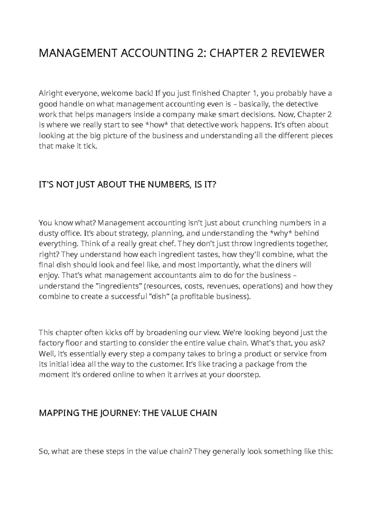 MANAGEMENT ACCOUNTING 2: CHAPTER 2 REVIEWER NOTES - Studocu