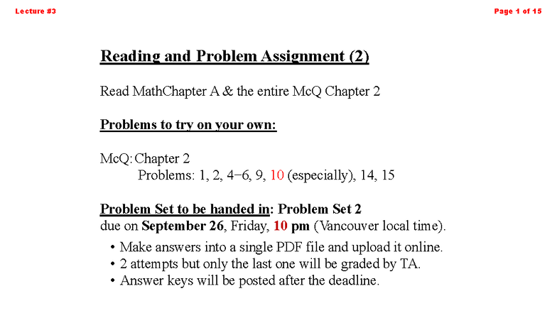 Lec03 - Lecture 3: Reading & Problem Assignment (MathChapter A) - Studocu