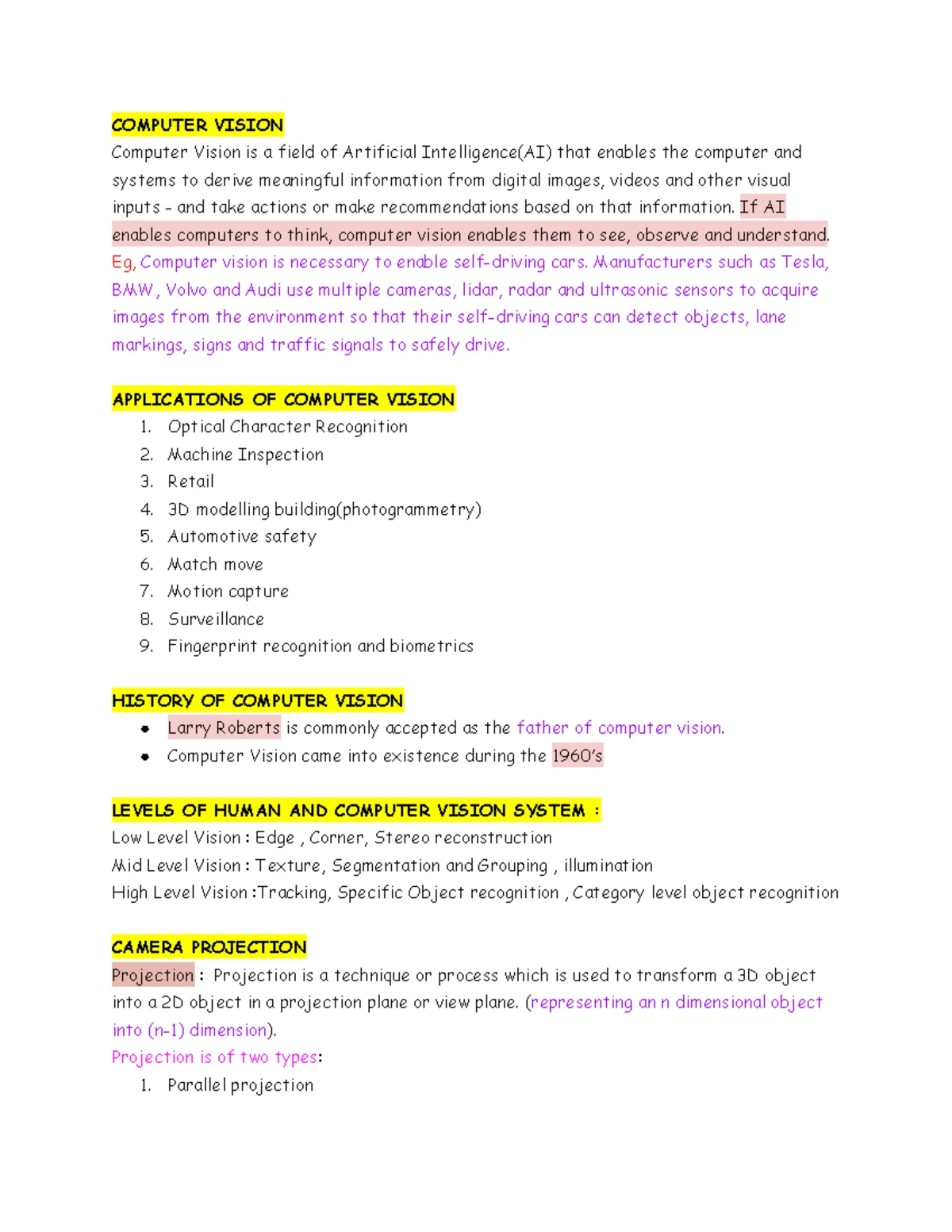 Computer Vision Lecture Notes All Computer Vision Computer Vision Is A Field Of Artificial
