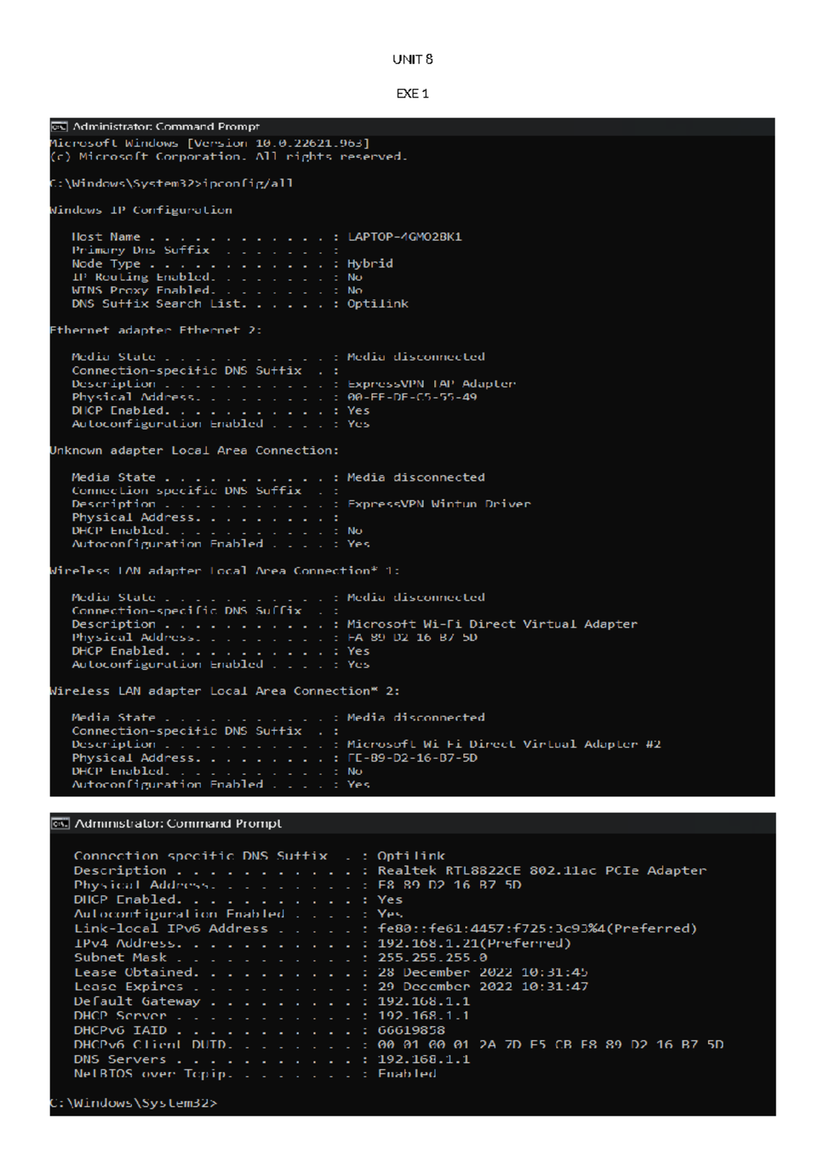 UNIT 8 - Command Prompt Configuration and Network Setup Guide - Studocu