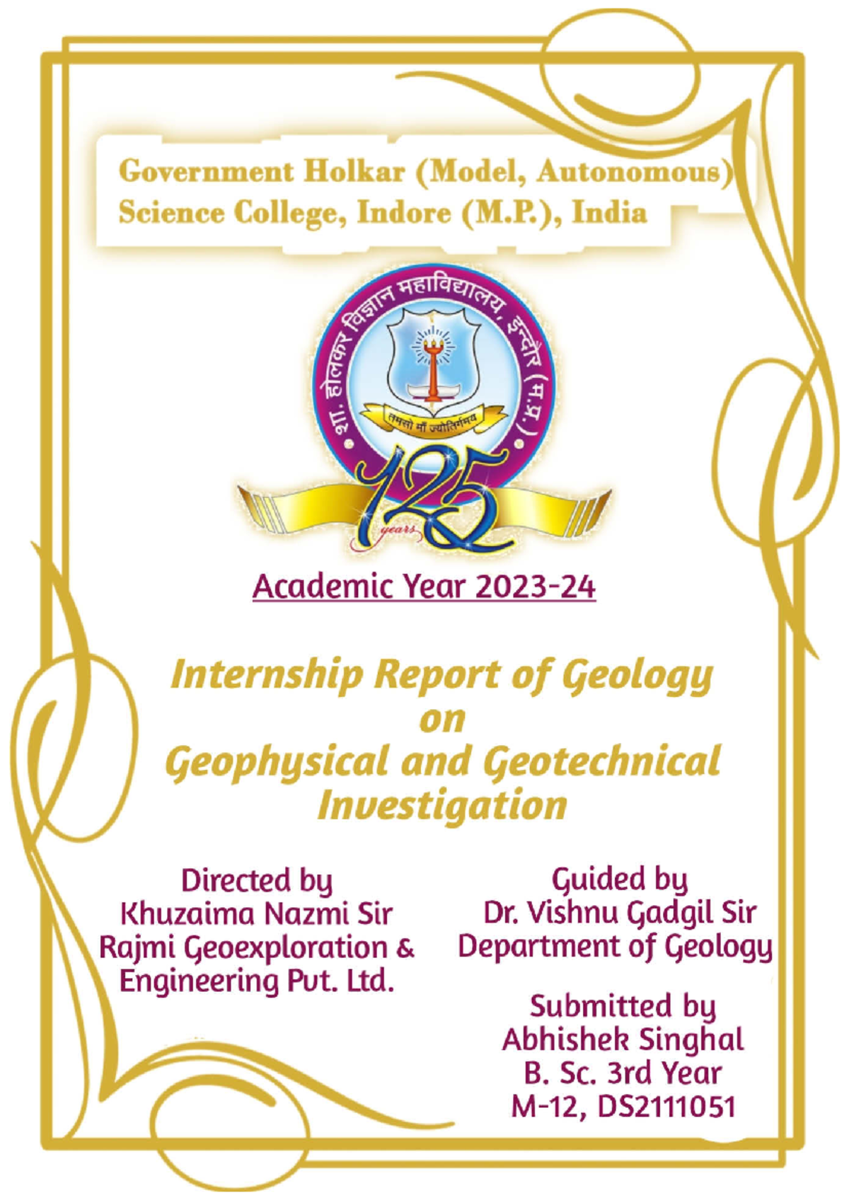 GEOLOGY 2019-20 B.Sc. 3rd Year Internship Report on Geotechnical ...