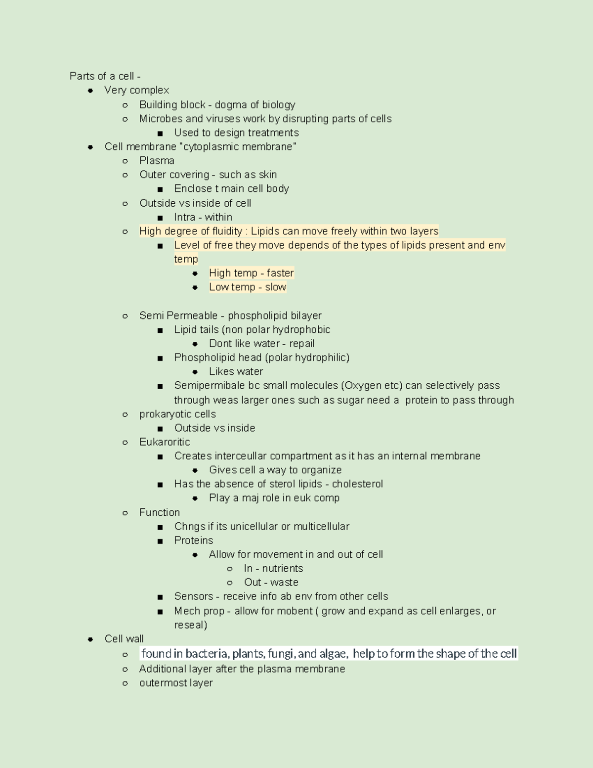 Microbio day 2 - Parts of a cell - Parts of a cell - Very complex ...