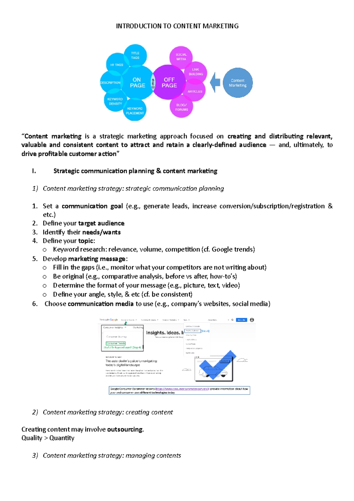 Introduction to Content Marketing Strategies (CM 101) - Studocu