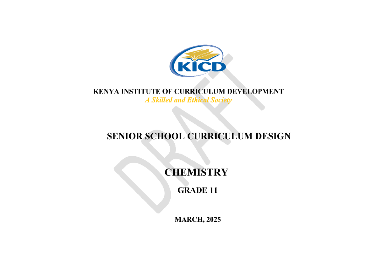 Chemistry Grade 11 Curriculum Design - KICD March 2025 - Studocu