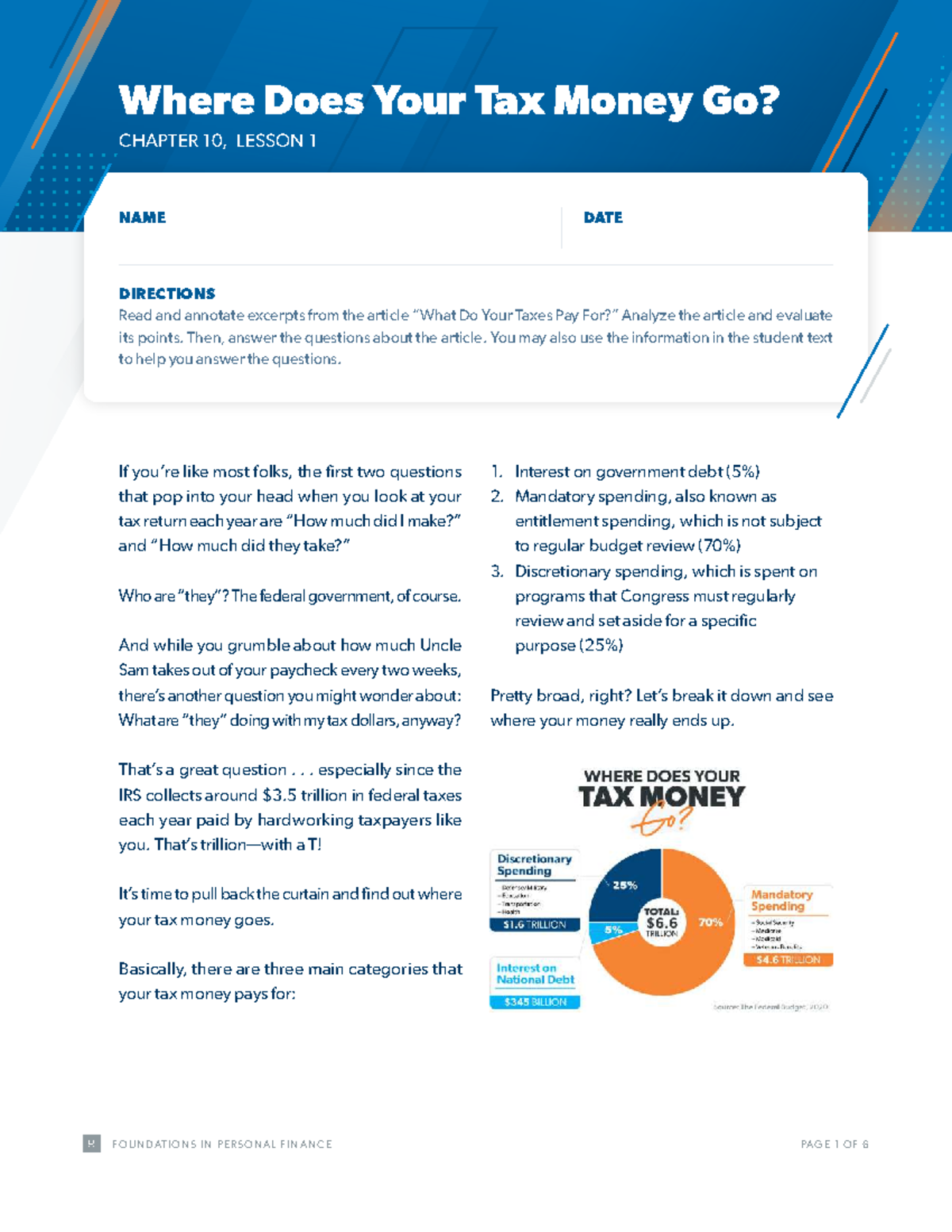 Where Does Your Tax Money Go? CH 10, Lesson 1 Analysis and Insights ...