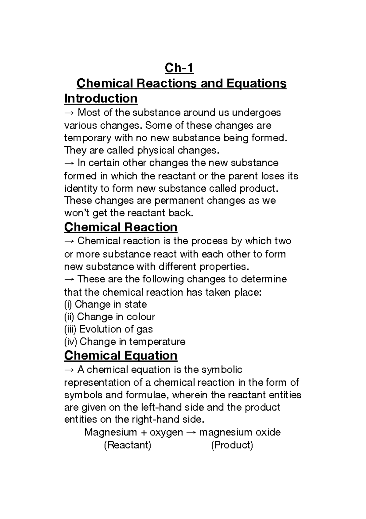 Chemical Reactions and Equations: An Introductory Guide - Studocu