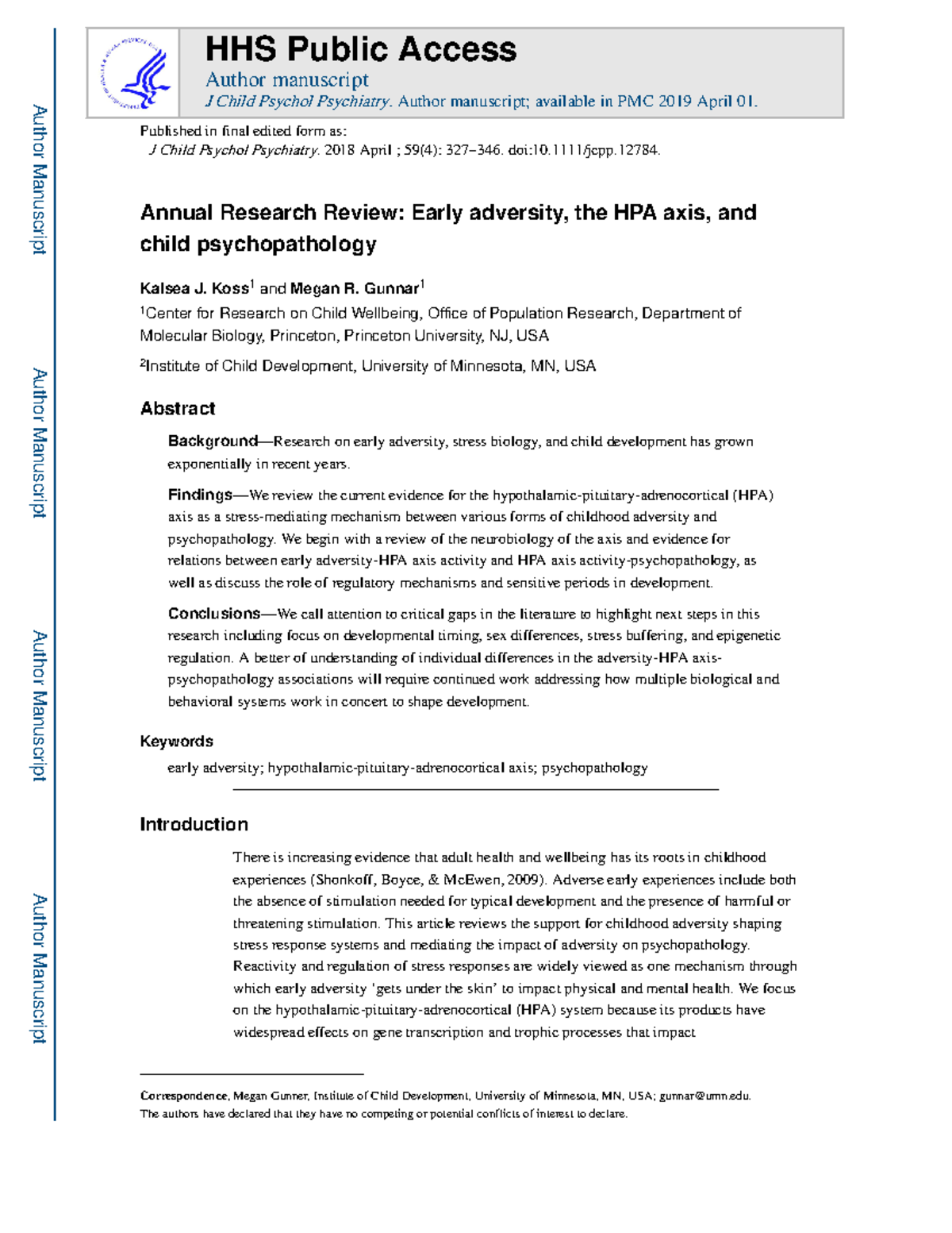 Annual Research Review: Early Adversity, HPA Axis & Child ...