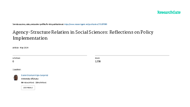 Kipo 2014: Agency-Structure Relation in Social Sciences 250908 - Studocu