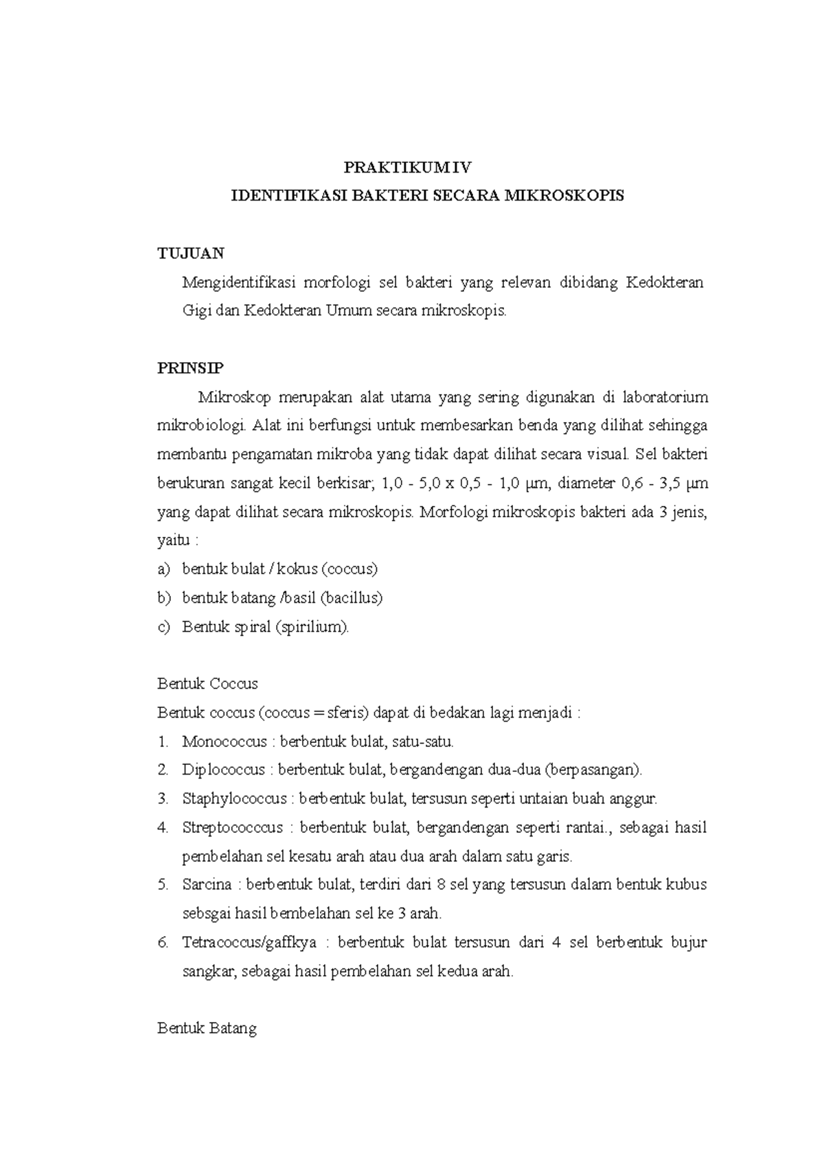 Laporan Praktikum IV: Identifikasi Morfologi Bakteri dengan Mikroskop ...