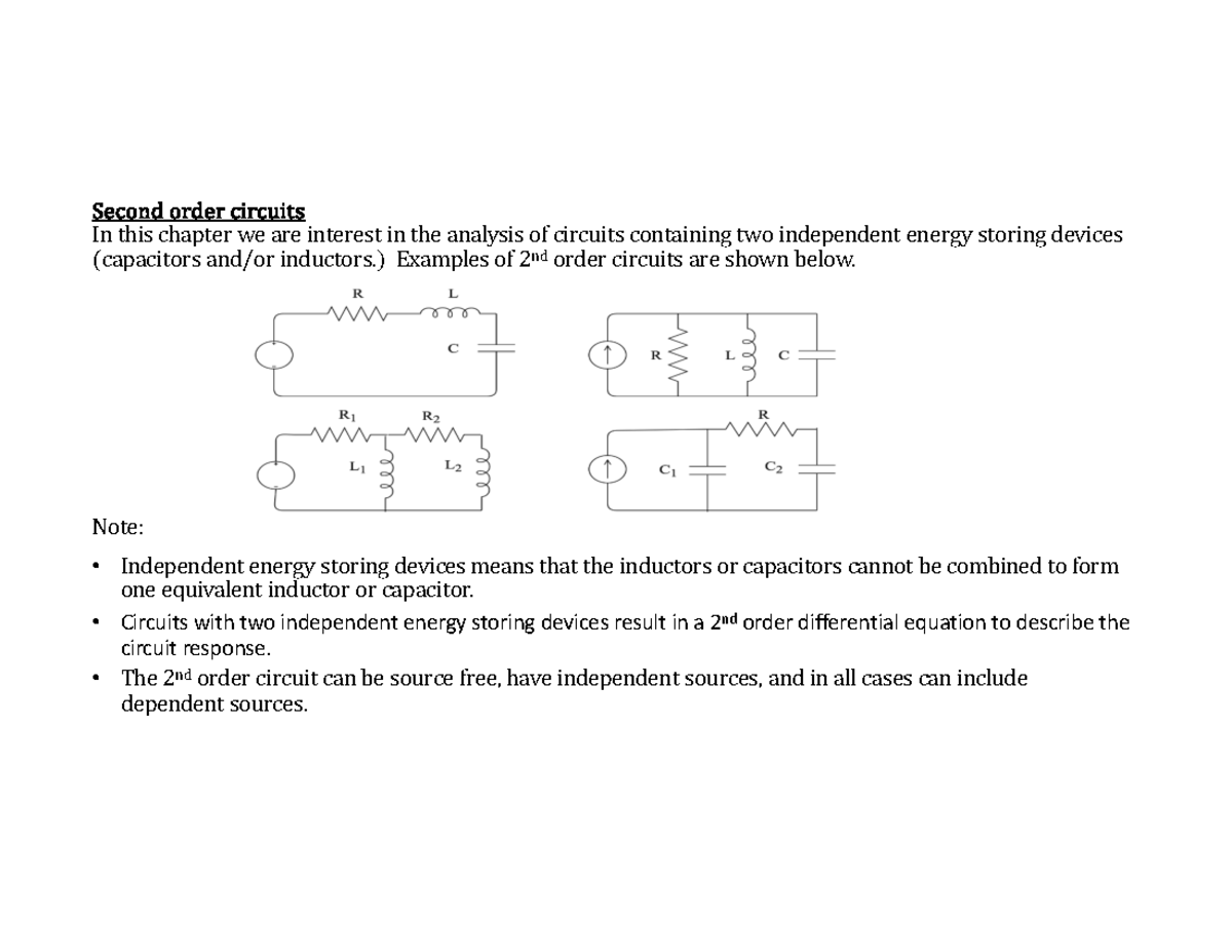 Second Order Circuit Analysis: Differential Equations & ICs - Studocu