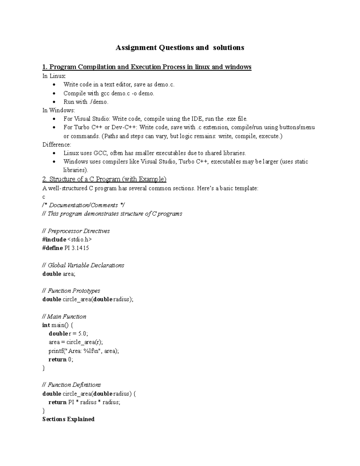 C Programming Assignment Questions & Solutions (CS101) - Studocu