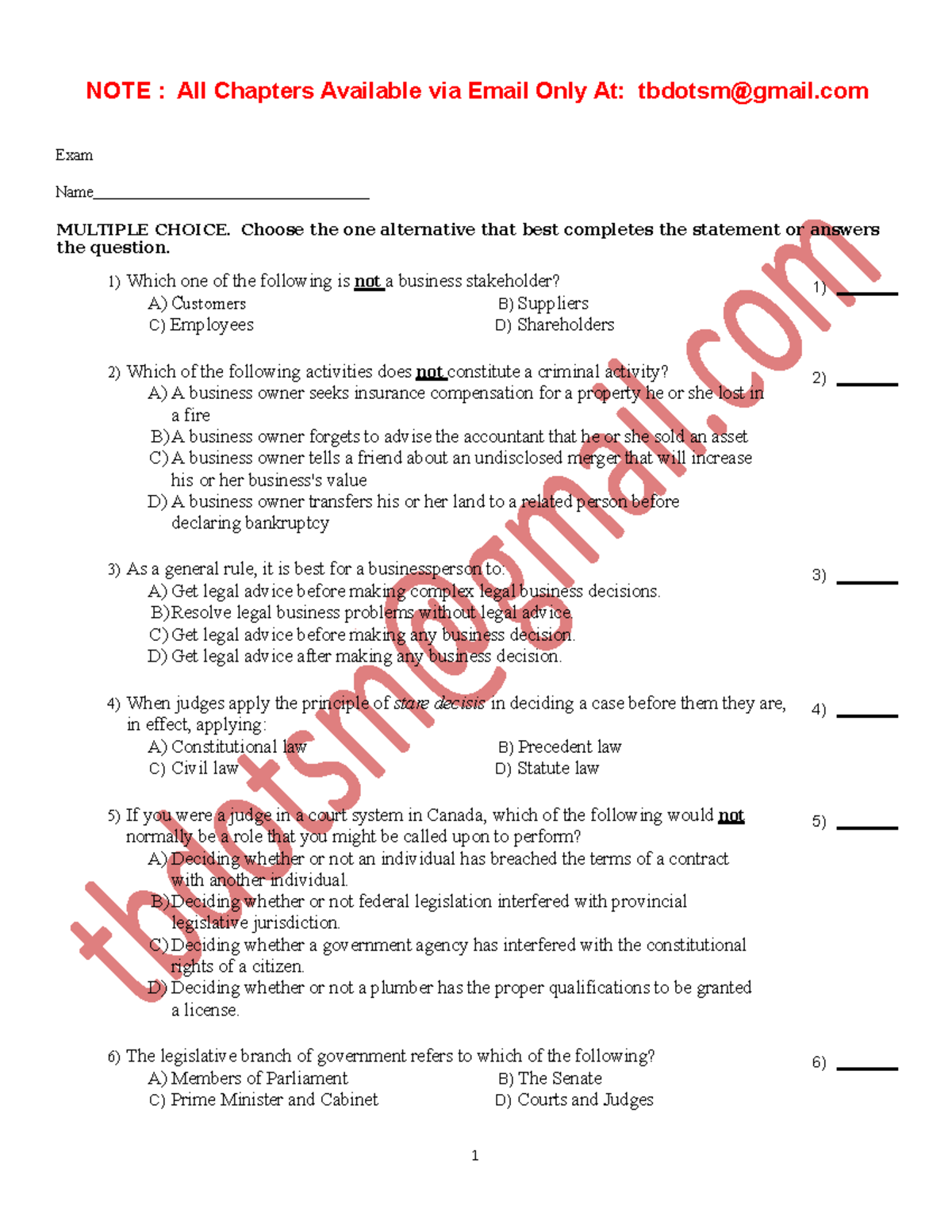 Test Bank and Solutions: Canadian Business Law (CBL 2nd Ed.) - Studocu