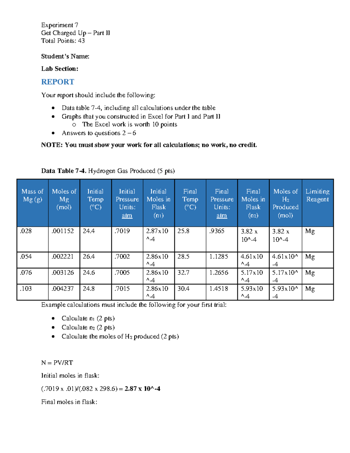CHEM 109 Exp. 7 - Get Charged Up II Report & Analysis - Studocu