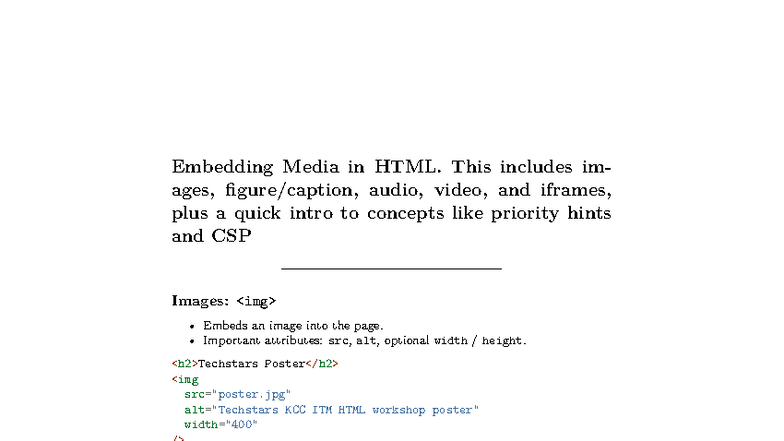 Embedding Media in HTML - KCC ITM Workshop Notes - Studocu